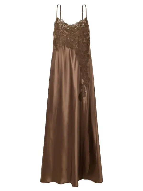 Loretta Caponi Grimilde Lace-trimmed Silk Maxi Dress - Brown