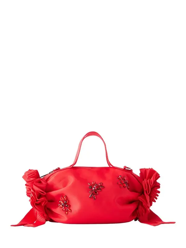 Simone Rocha Double Ribbon Rosette Crystal-embellished Satin Shoulder Bag - Red