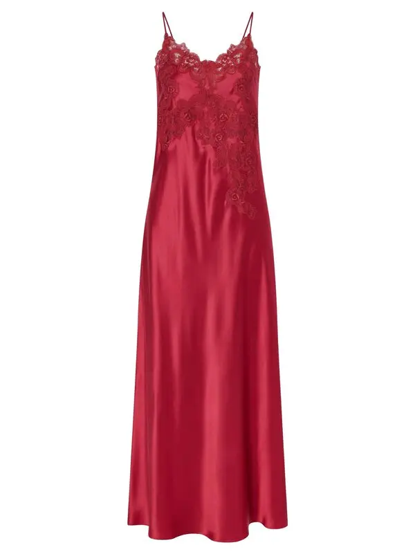 Loretta Caponi Grimilde Lace-trimmed Silk Maxi Dress - Red