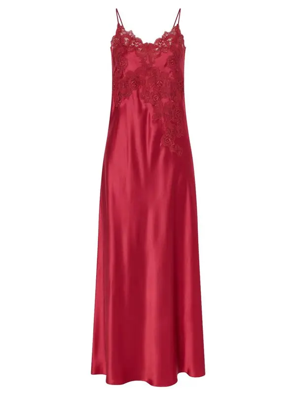 Loretta Caponi Grimilde Lace-trimmed Silk Maxi Dress - Red