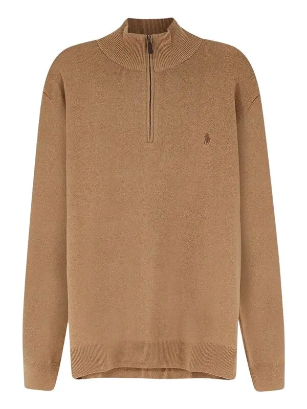 Polo Ralph Lauren Knit Sweater With High Collar And Half Zip - Brown
