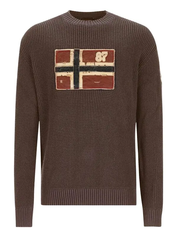NAPAPIJRI Waffle Knit Archive Sweater With Logo Patch - Brown