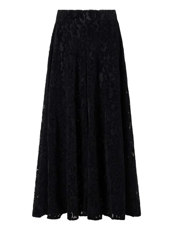 Loretta Caponi Vittoria Velvet Lace High-waist Wide-leg Pants - Black