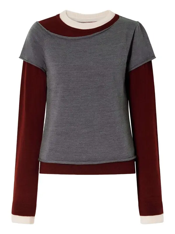 Staud Sera Layered Wool-blend Sweater - Gray