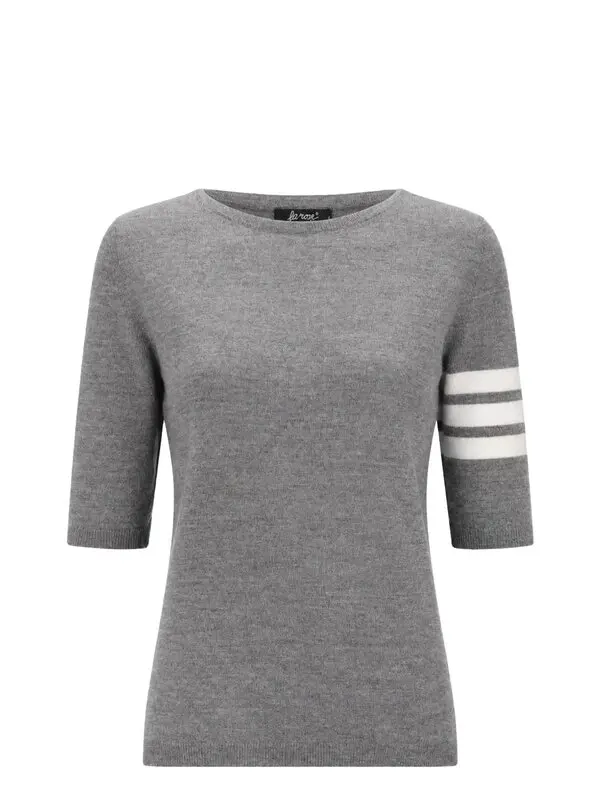 LA ROSE Stripe-detail Merino Wool Sweatshirt - Grey