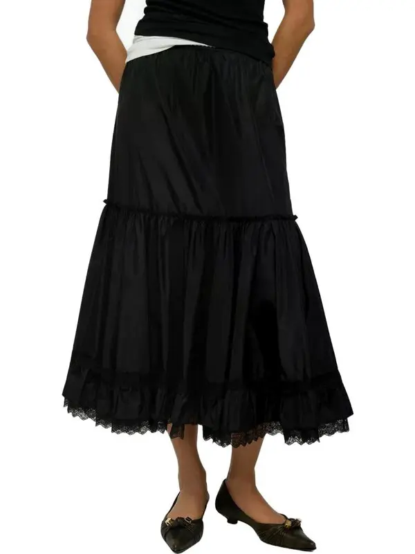GANNI Flyweight Nylon Tiered Skirt - Black