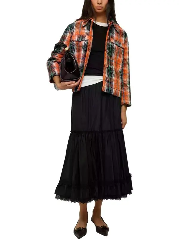 GANNI Flyweight Nylon Tiered Skirt - Black
