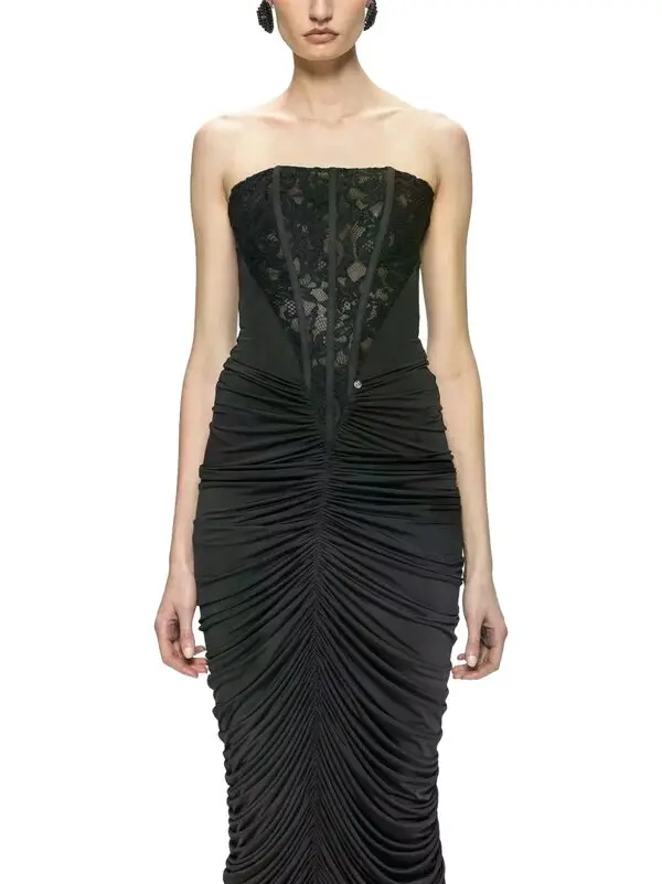 NISSA Ruched Bodycon Corset Dress - Black