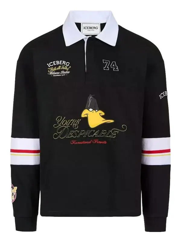 Iceberg Graphic-print Long-sleeve Polo Shirt - Black