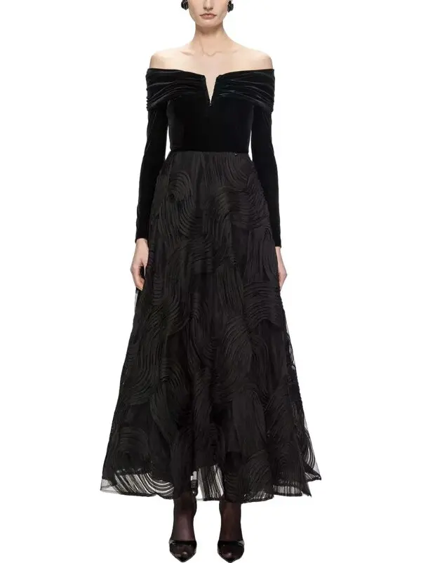 NISSA Velvet And Tulle Dress - Black