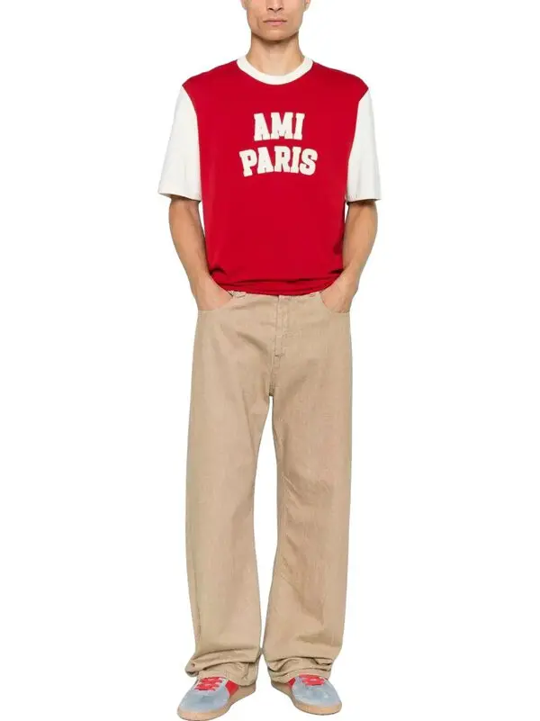 AMI Paris Logo-print Colour-block T-shirt - Red