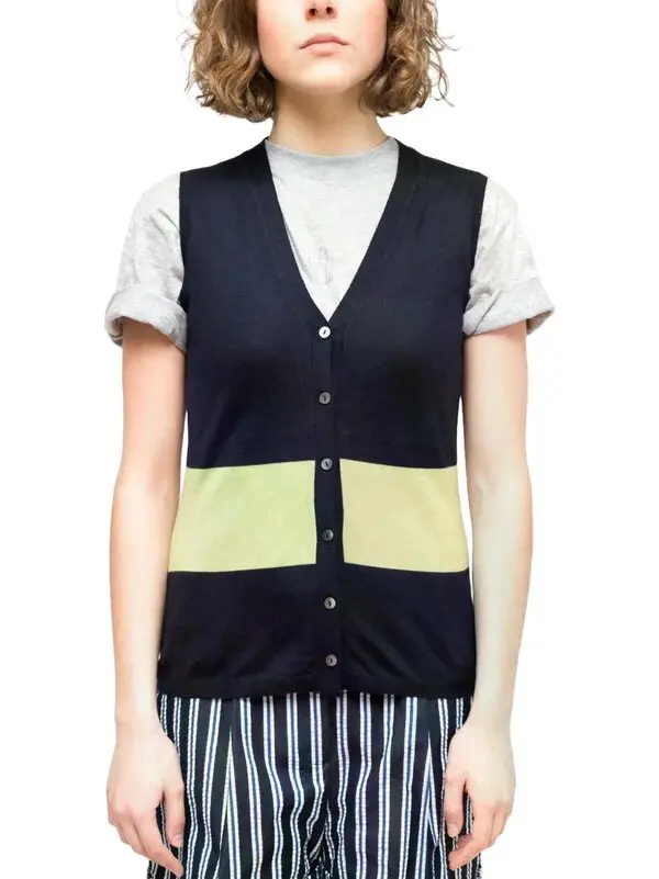 LA ROSE Sleeveless V-neck Cardigan - Blue