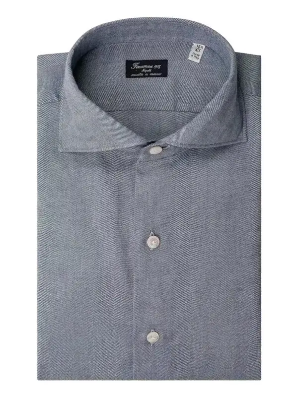 FINAMORE 1925 Milano Eduardo Herringbone Shirt - Blue