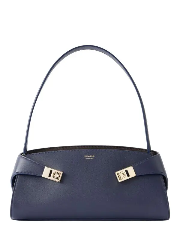 FERRAGAMO Hug Leather Shoulder Bag - Navy