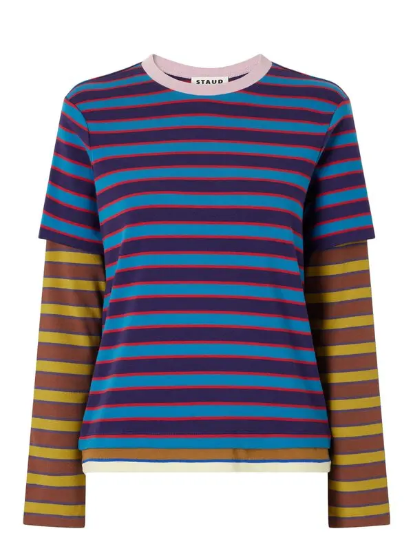 Staud Dillon Layered Striped Stretch Cotton-jersey T-shirt - Blue