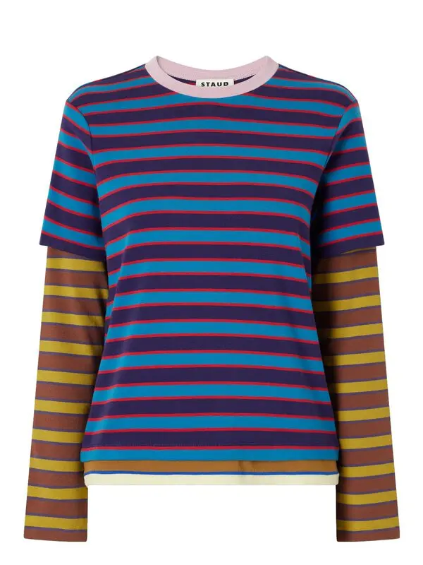 Staud Dillon Layered Striped Stretch Cotton-jersey T-shirt - Blue