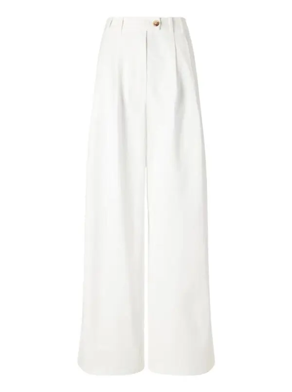 DÔEN Lisa High-waist Pleated Cotton-twill Wide-leg Pants - White