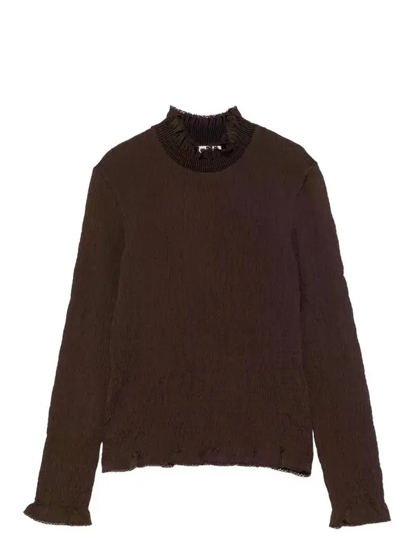 Sandro Smocked Ruffled Top - Brown