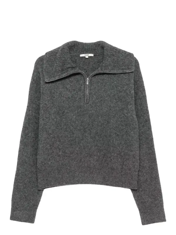 Maje Half-zip High-neck Sweater - Grey
