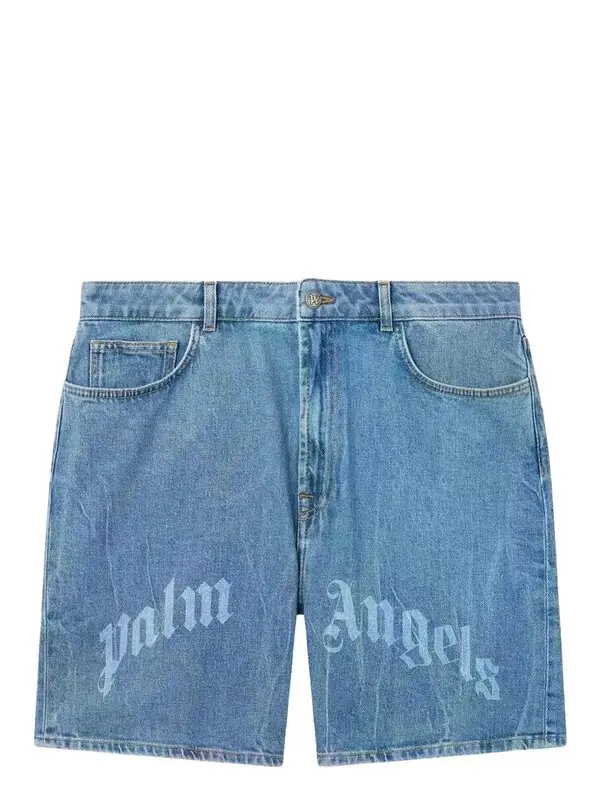 Palm Angels Logo-print Denim Shorts - Blue