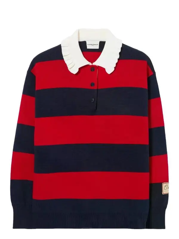 Claudie Pierlot Knitted Rugby Polo Jumper - Red