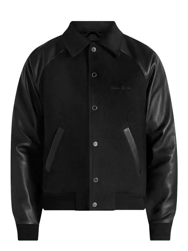 Manière De Voir Olivier Wool And Leather Raglan Varsity Jacket - Black