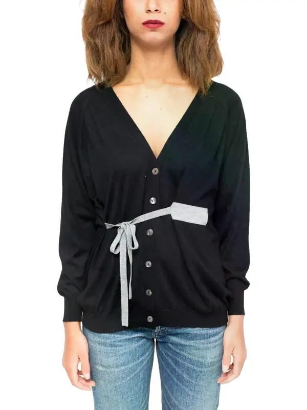 LA ROSE Belted V-neck Cardigan - Black