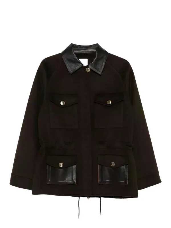 Sandro Leather-trim Wool Coat - Brown