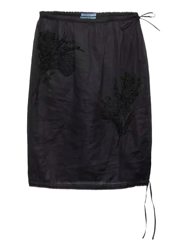 Prada Embroidered Organdy Midi-skirt - Black