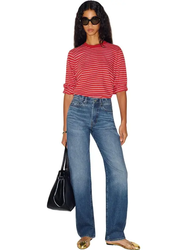 REFORMATION Gina High Rise Bow Leg Jeans Denim - Blue