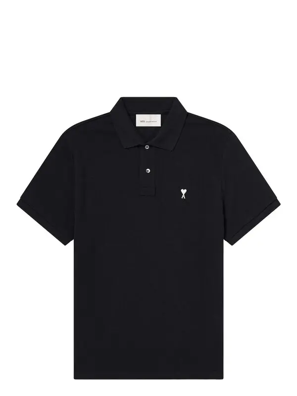AMI Paris Logo-embroidered Cotton-piqué Polo Shirt - Black