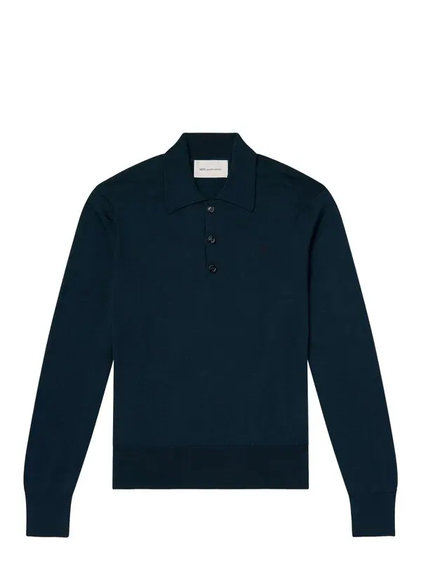 AMI Paris Merino Wool Polo Shirt - Green