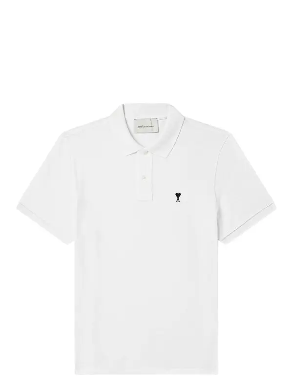 AMI Paris Logo-embroidered Cotton-piqué Polo Shirt - White