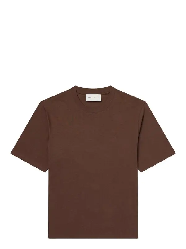AMI Paris Logo-embroidered Cotton-jersey T-shirt - Brown