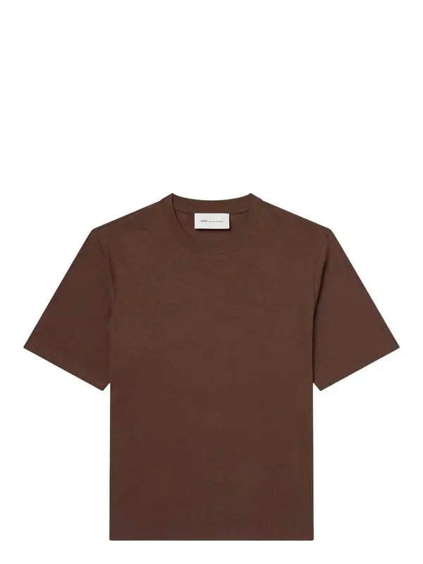 AMI Paris Logo-embroidered Cotton-jersey T-shirt - Brown