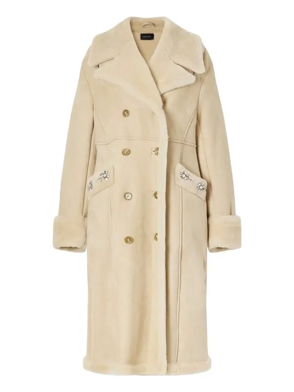 Simone Rocha Embellished Double-breasted Shearling Coat - Beige
