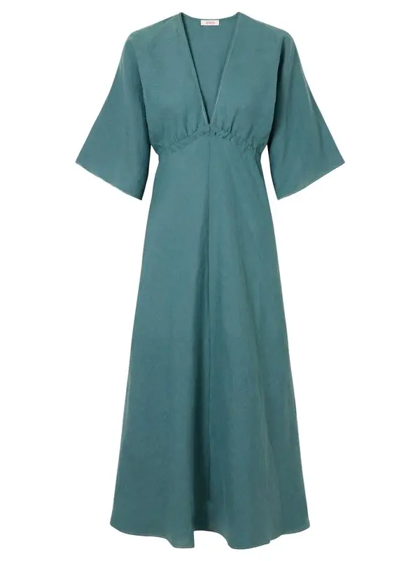 ERES Brilliance Gathered Linen Midi Dress - Green