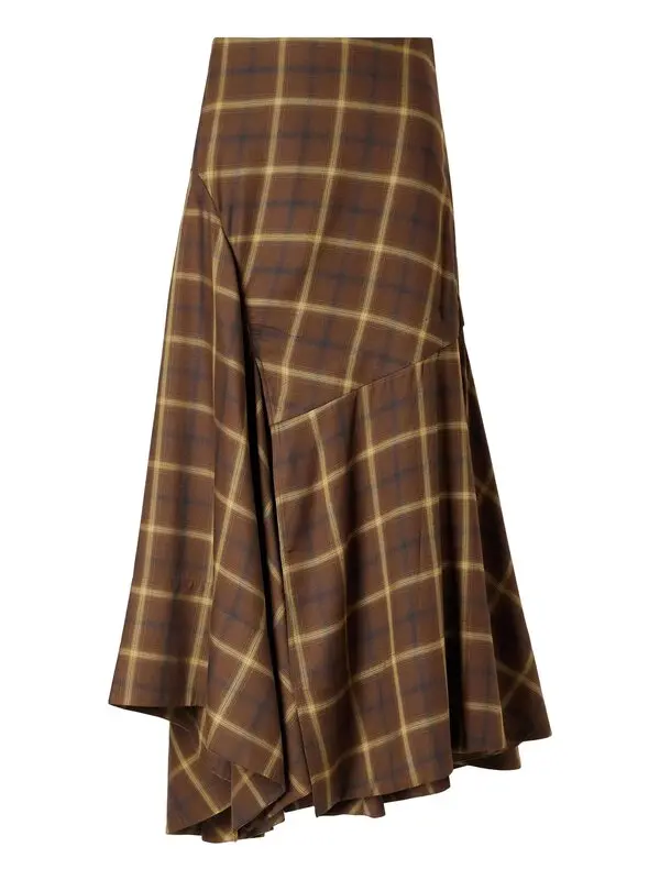 Co Slash Checked Crepe Midi Skirt - Chocolate