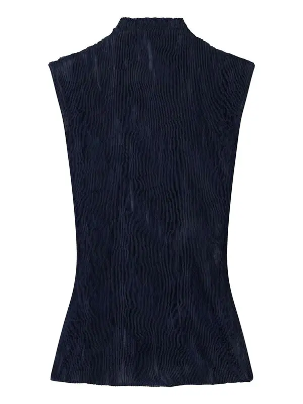 Issey Miyake Twist Plissé-chiffon Top - Navy
