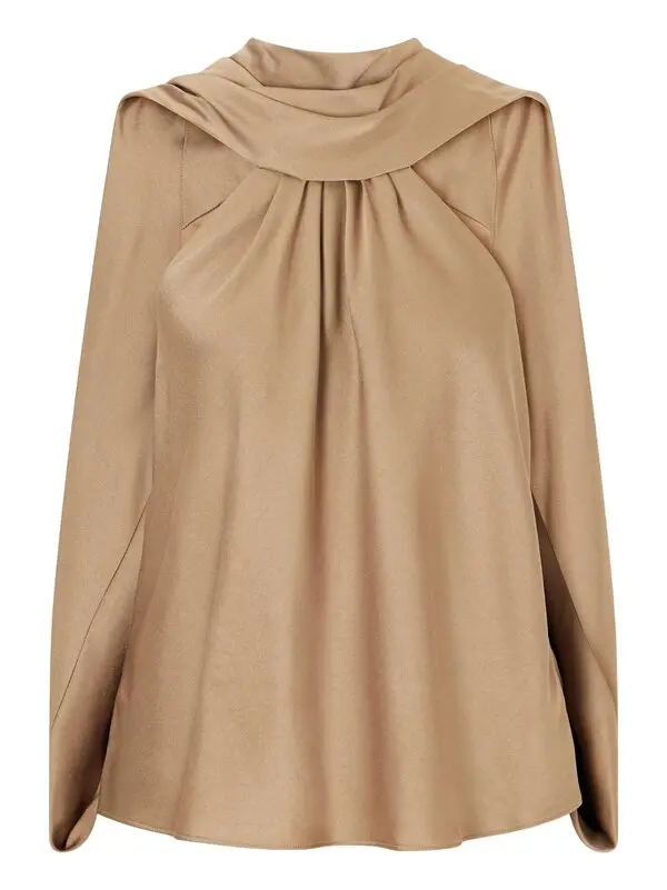 Simkhai Scarlett Gathered Satin Cape Top - Brown