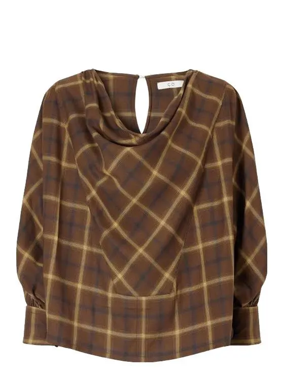 Co Draped Checked Crepe Shirt - Brown