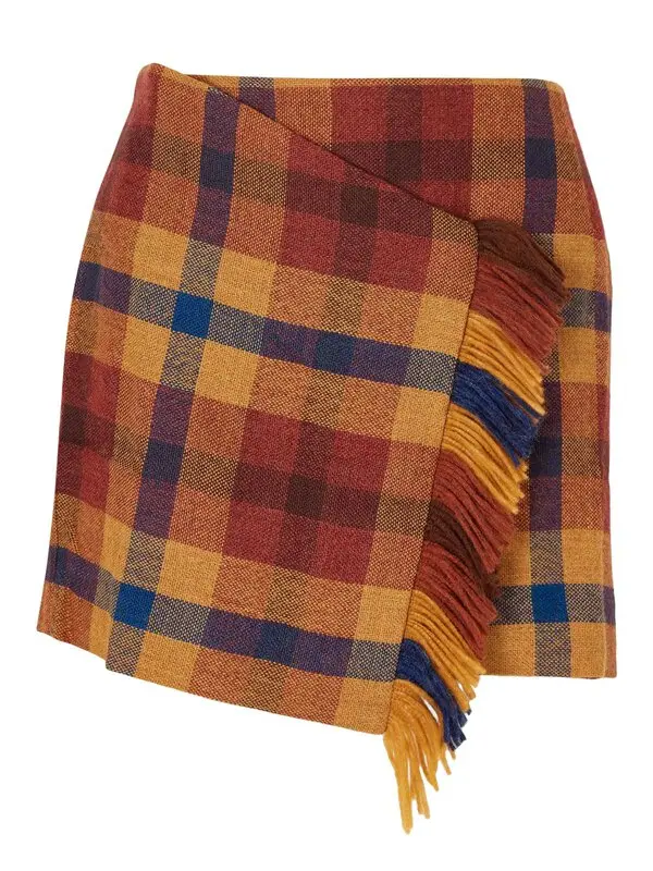 Escvdo Checked Asymmetric Alpaca Mini Skirt - Multi