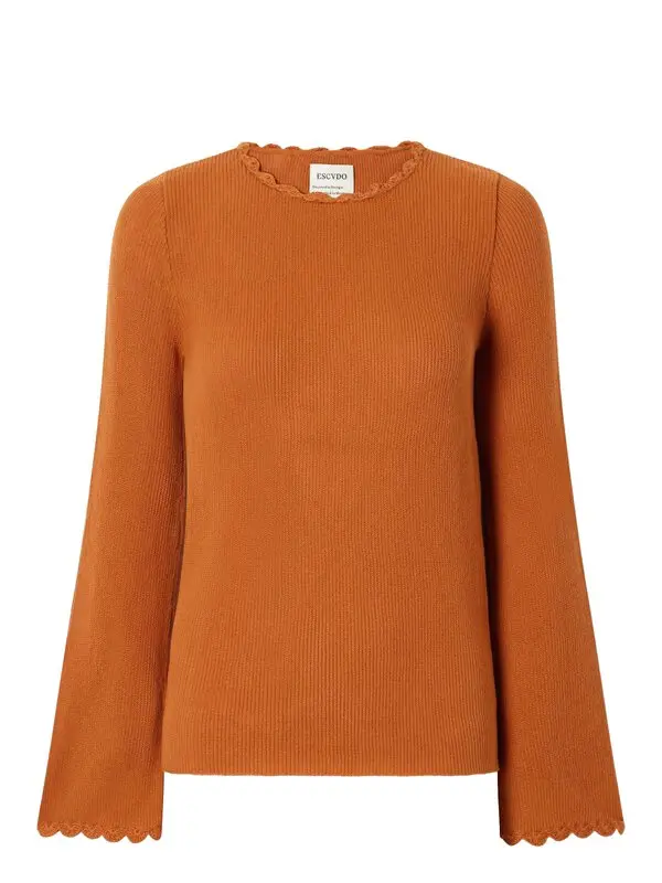 Escvdo Bernabe Scalloped Ribbed Cotton Sweater - Orange