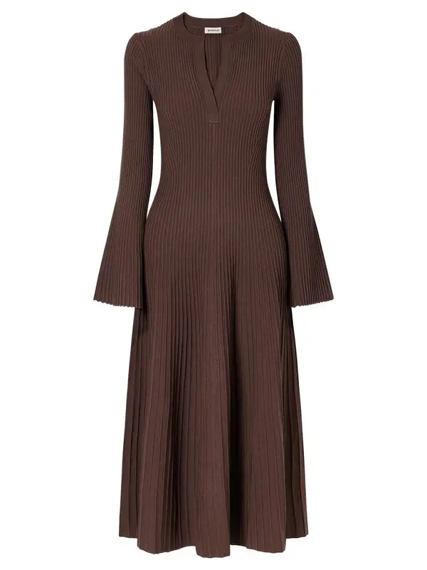Simkhai Genna Ribbed Woven Midi Dress - Brown