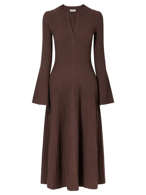 Simkhai Genna Ribbed Woven Midi Dress - Brown