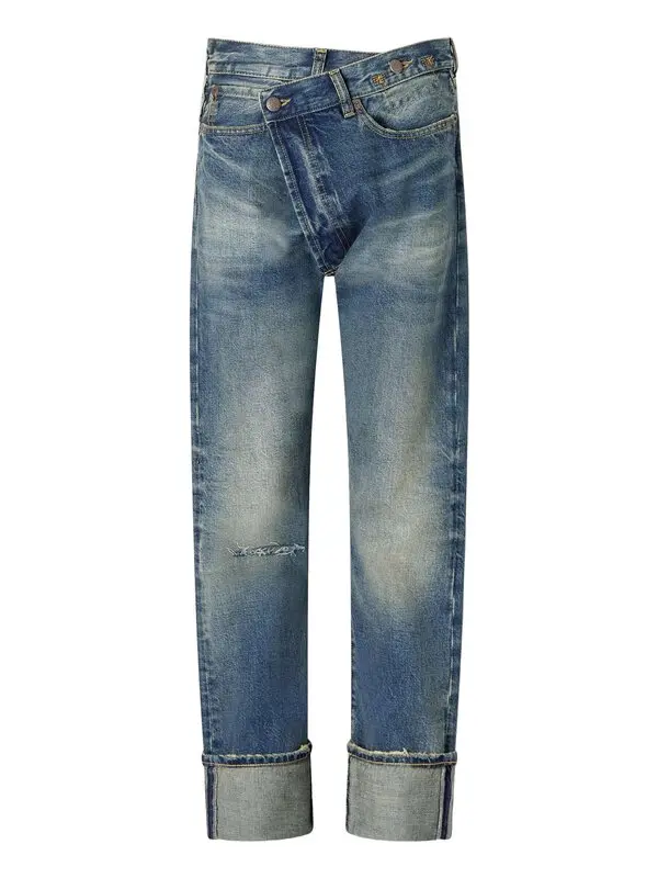 R13 Cuffed Crossover Jean X Straight-leg Jeans - Mid Denim