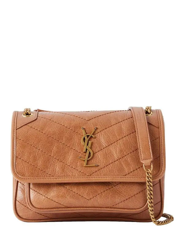 Saint Laurent Niki Crinkled-leather Shoulder Bag - Brown