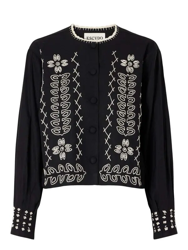 Escvdo Libertad Cropped Embroidered Cotton-twill Jacket - Black