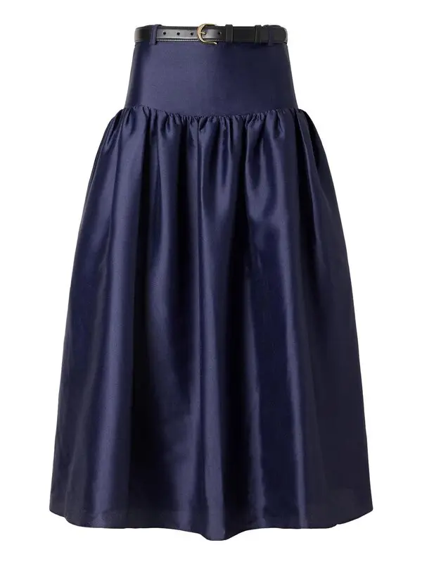 SELF-PORTRAIT Gathered Taffeta Midi Skirt - Blue