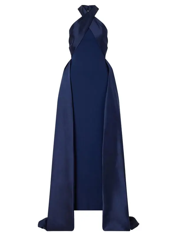 Solace London Rumi Halterneck Crepe Gown - Blue